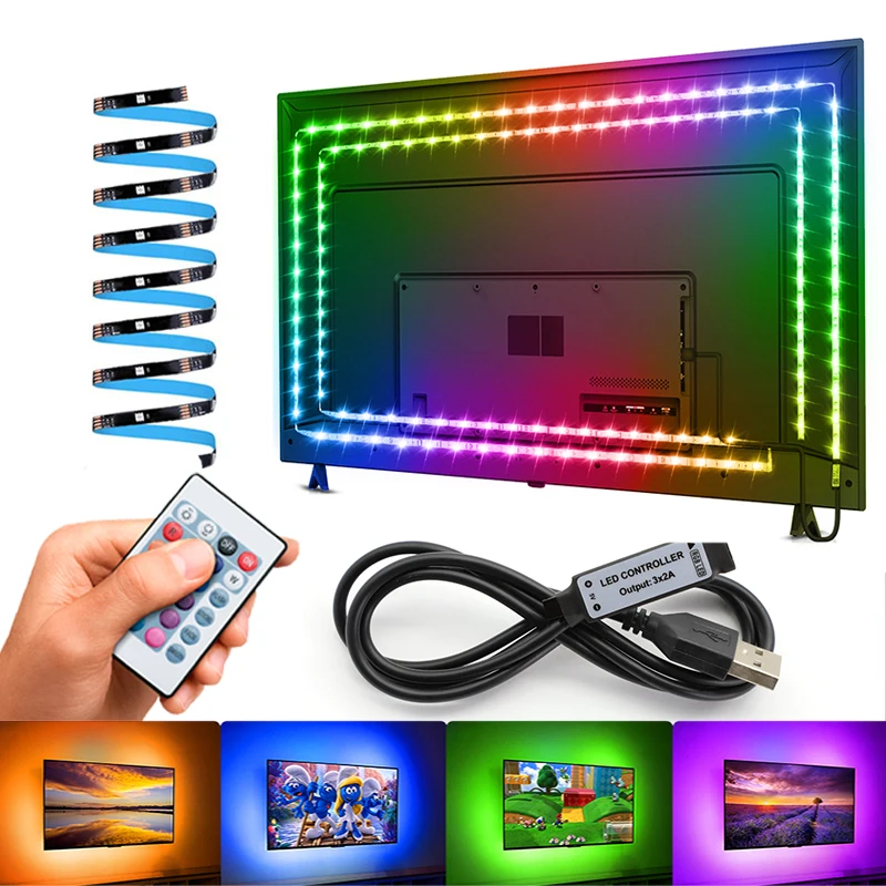 RGB-LED-Strip-Lights-para-decora-o-de-quarto-TV-Backlight-5050-USB ...