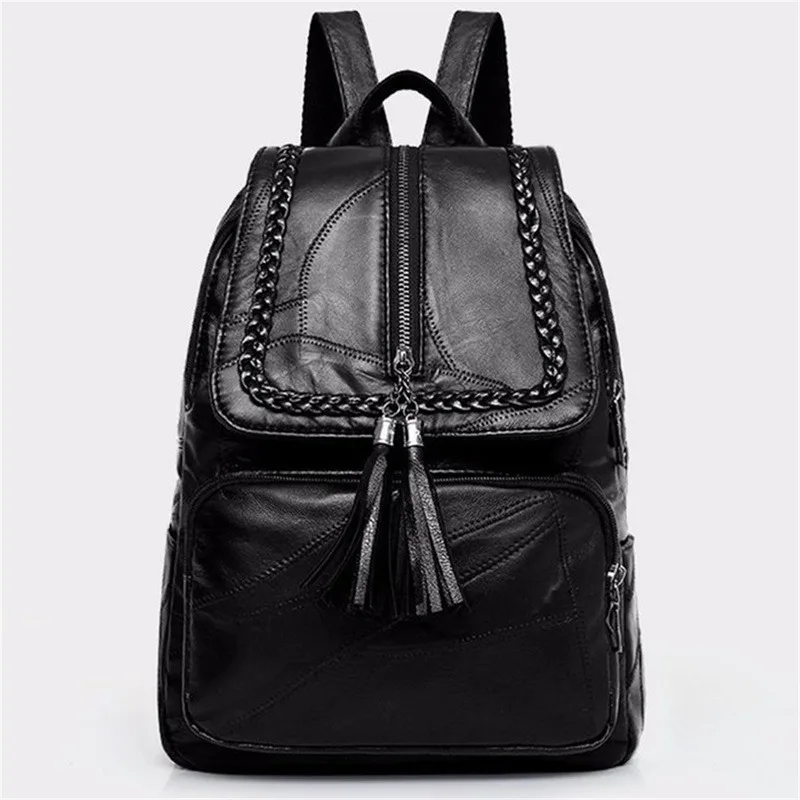 Women's PU Leather Backpack School Bag Classic Black Waterproof Travel ...