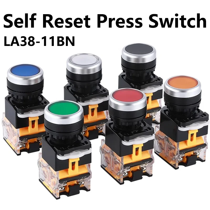 220V-22mm-LA38-Round-self-locking-Reset-power-button-switch-1NO-1NC ...