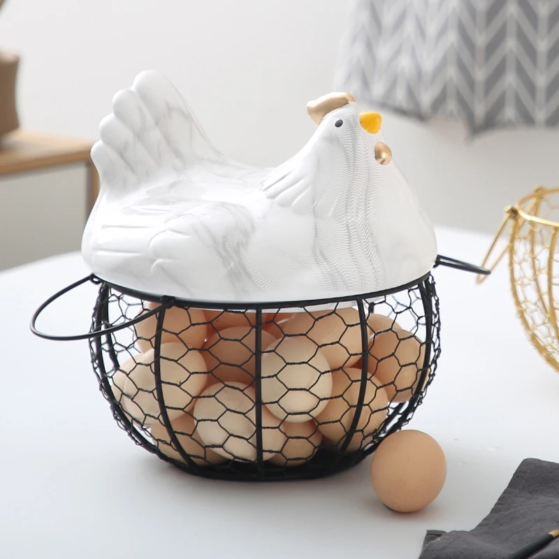 Ceramic Egg Holder Chicken Storage Basket Fruit Collection Hen Oraments ...
