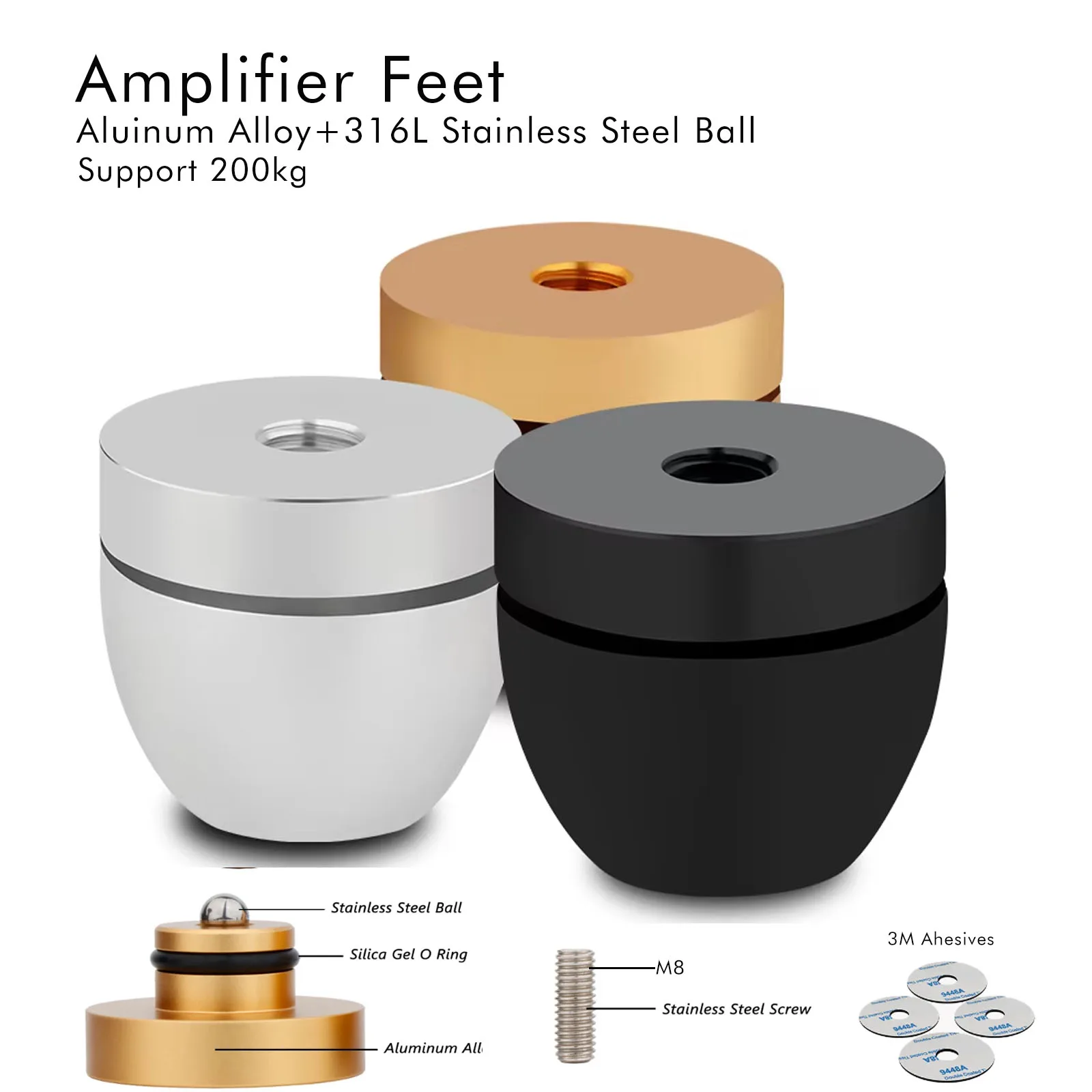 HiFi 4Pcs Amplifier Feet Aluminum Alloy Stainless Steel Ball with M8 ...
