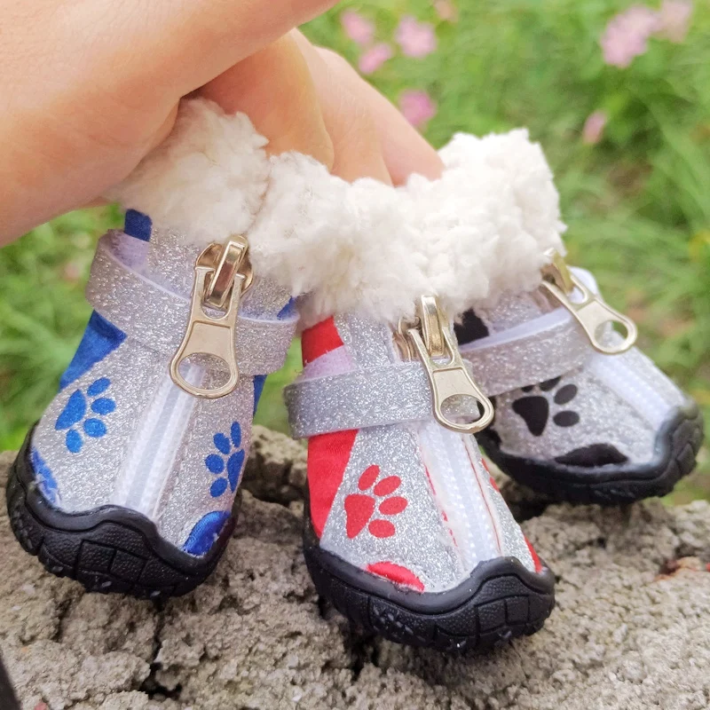 Paw Print Shoes For Small Large Dogs Winter Thicken Snow Pet Boots 4pcs ...