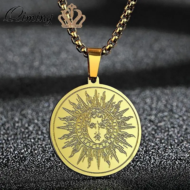 Qiming God Of The Sun Helios Pendant Necklace Women Amulet Stainless ...