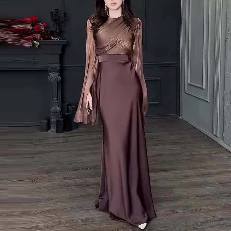 Women-s-Patchwork-High-Waist-Evening-Dress-Elegant-Solid-Color-Party ...
