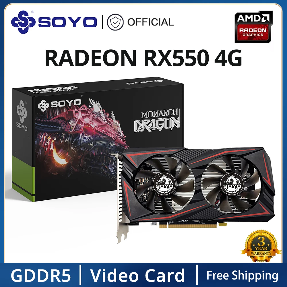 SOYO-AMD-Radeon-RX550-4G-Graphics-Card-GDDR5-Video-Memory-HDMI-DP-DVI ...