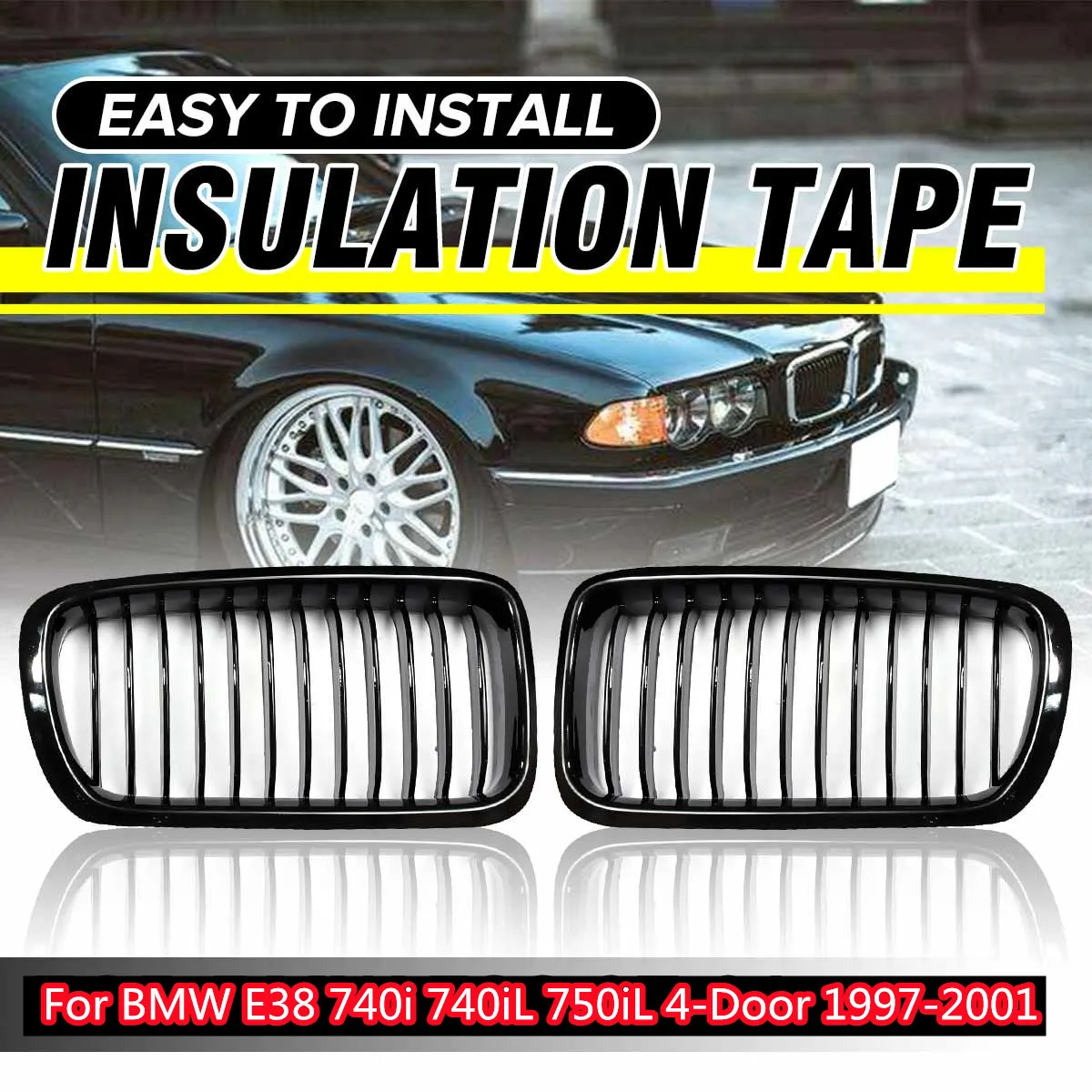 Glossy Black Front Sport Kidney E38 Grille For BMW E38 740i 740iL 750iL ...