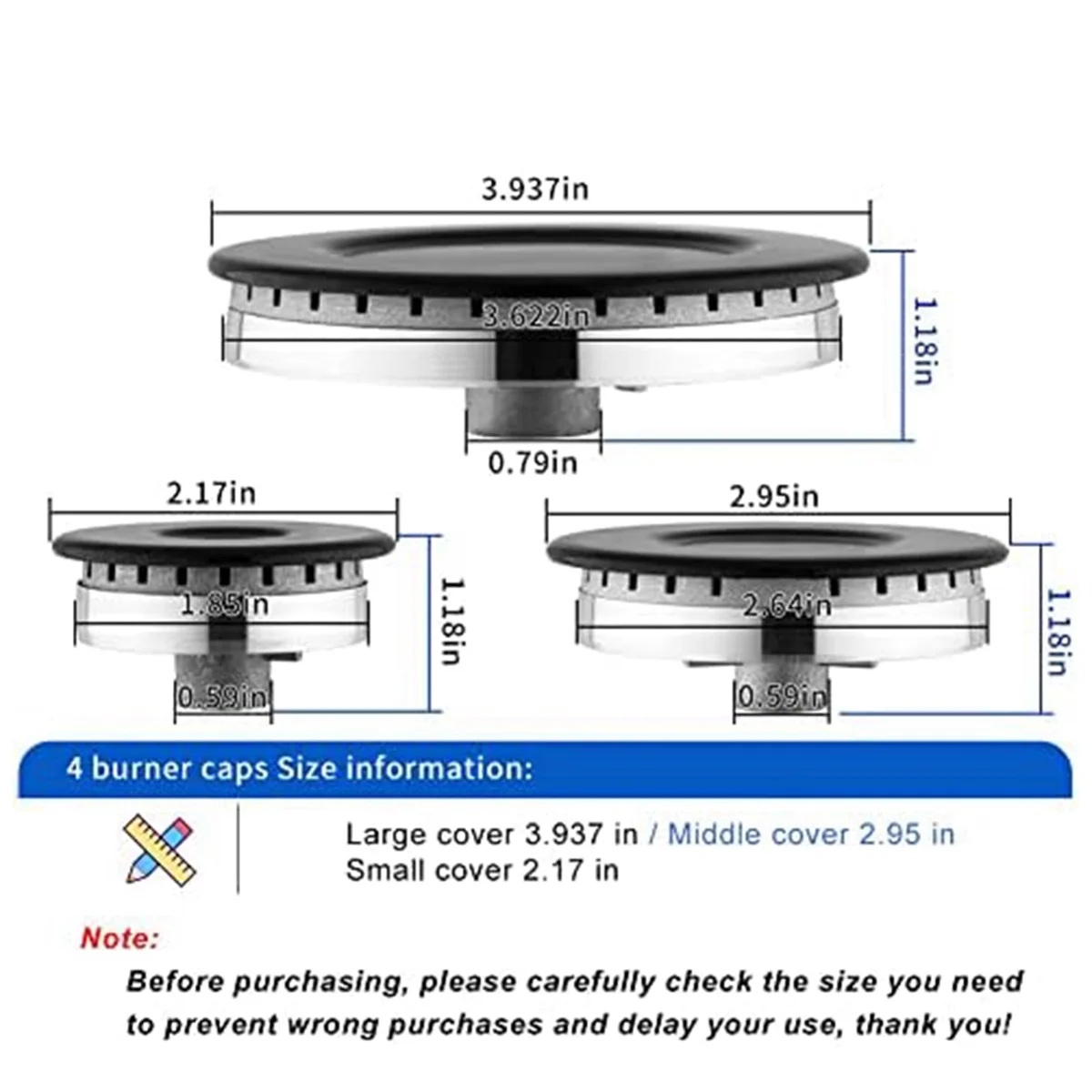 New Universal Cooker Hat Set Surface Gas Stove Burner Caps and Burner ...