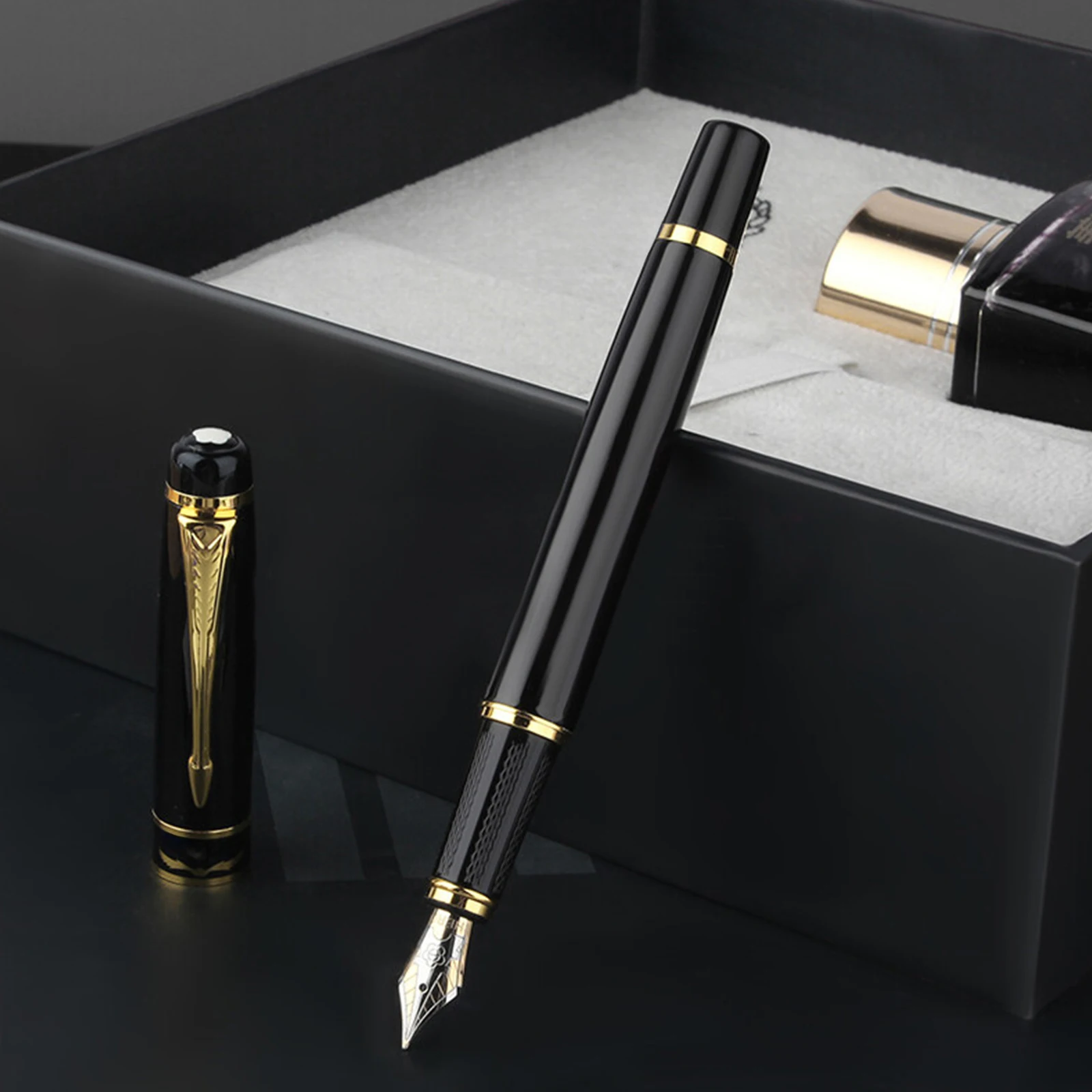 Metal Hero 1501 Fountain Pen iridium F 0.5mm nibs black Rotary ink ...