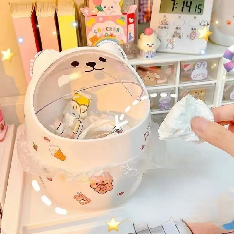 INS New Kawaii Desk Waste Bins Cute Cartoon Acrylic Garbage Trash Can ...