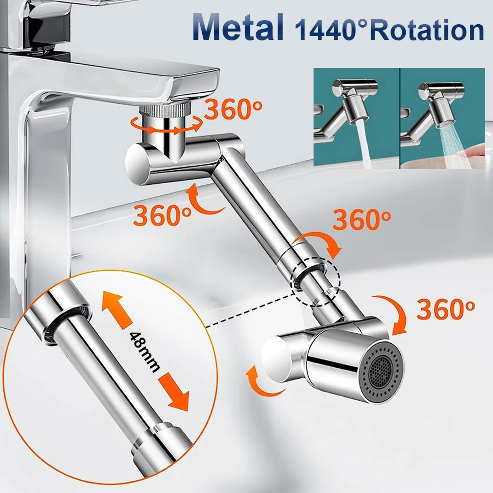 Metal-1440-Rotation-Faucet-Extender-2-Modes-Faucet-Attachment-Splash ...