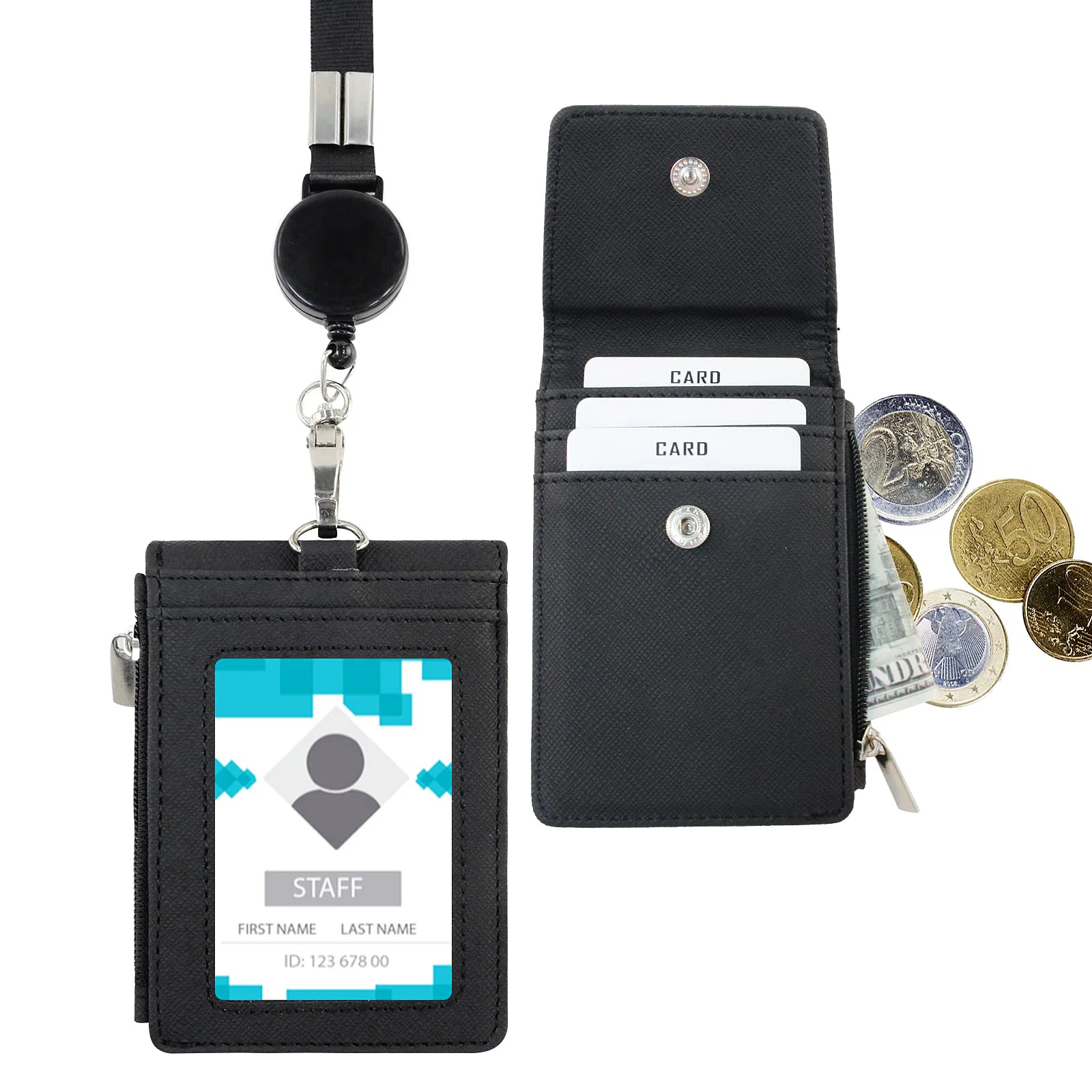 Multipurpose-Lanyard-ID-Badge-Holder-PU-Leather-Zipper-Pocket-with-4 ...