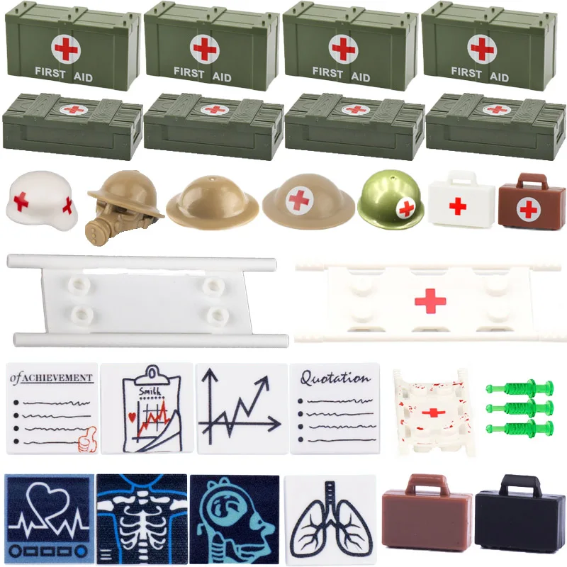 WW2-Military-Medical-Figure-Building-Blocks-Helmet-Syringe-Stretcher ...