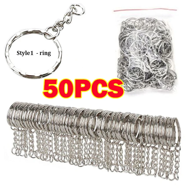 50Pcs Silver Plated Metal Blank Keyring Keychain Split Ring Keyfob Key ...