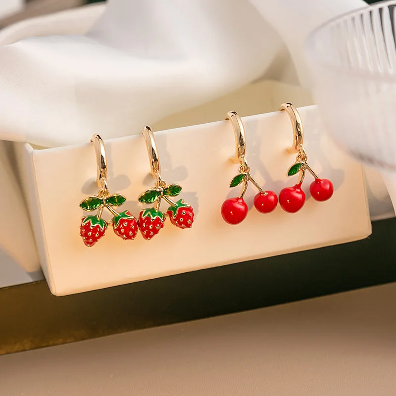 Needle-Fun-Fruit-Strawberry-Ear-Ring-Cute-Girl-Ear-Clips-Accessories ...
