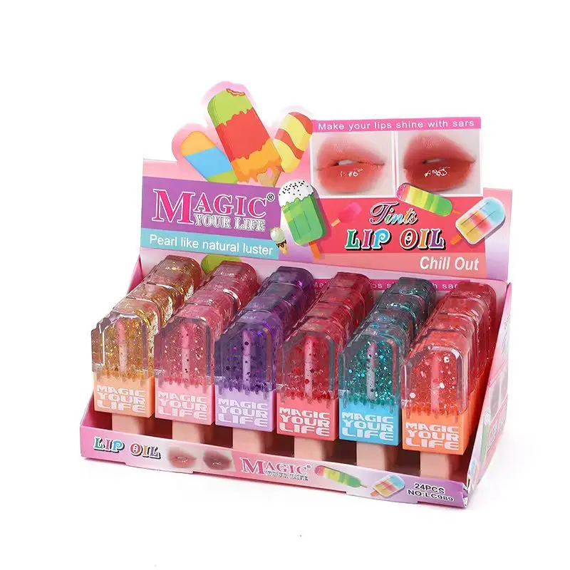 24Pcs Cute Ice Cream Theme Lip Gloss Set Lip Tint Moisturizing Longlasting Lip Oil Girls Lips ...