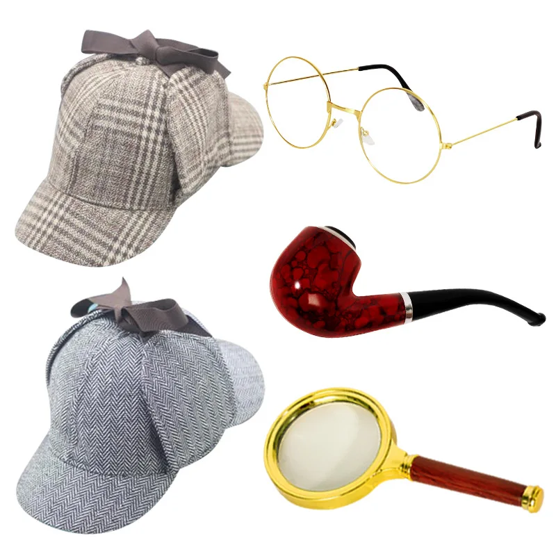 Detective-Hat-Pipe-Prop-Detective-Magnifier-Equipment-Glasses-Deer ...
