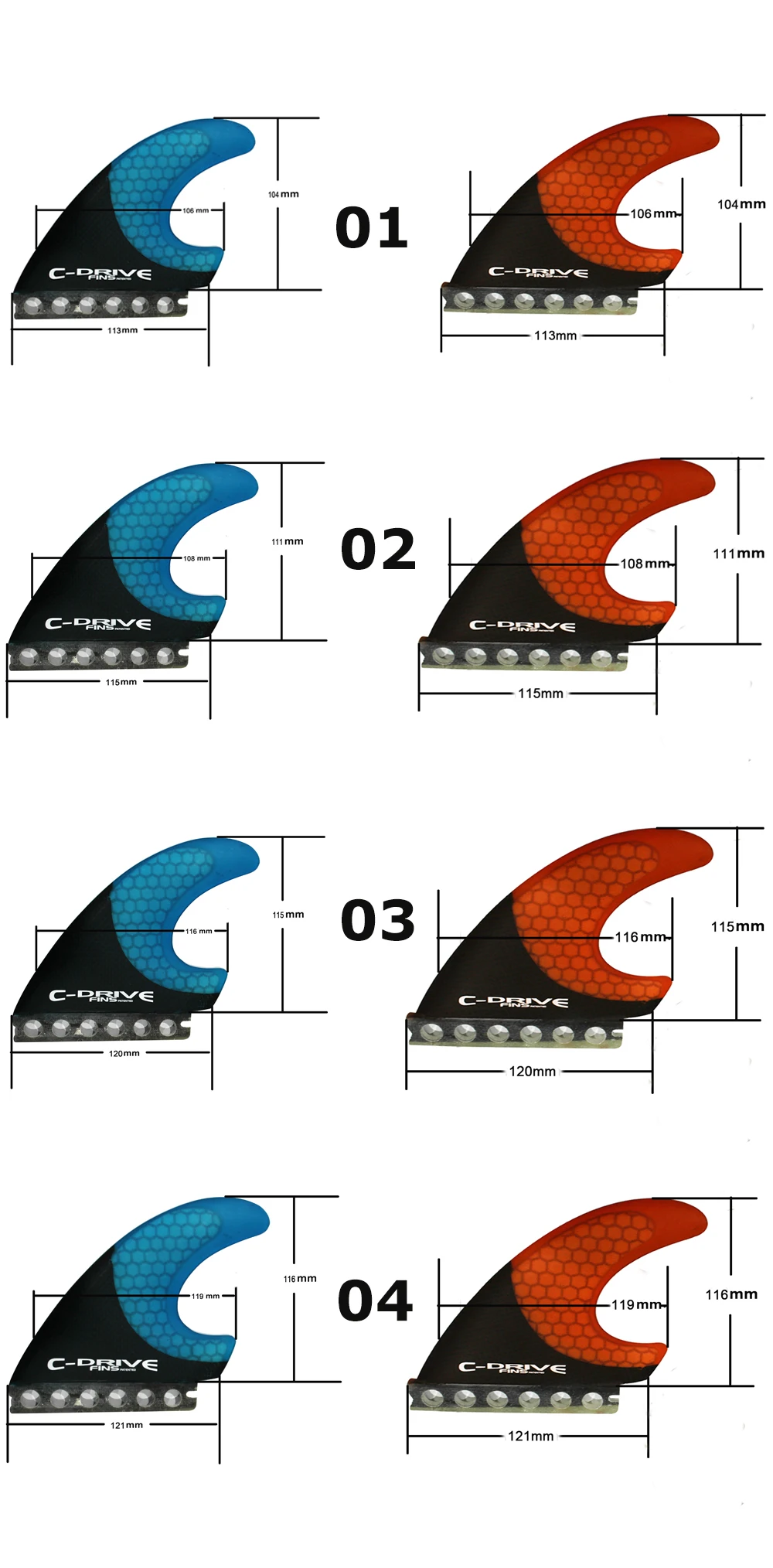 C-DRIVE Twins Fins Fiberglass And Carbon Fiber Honeycomb Single Tab ...