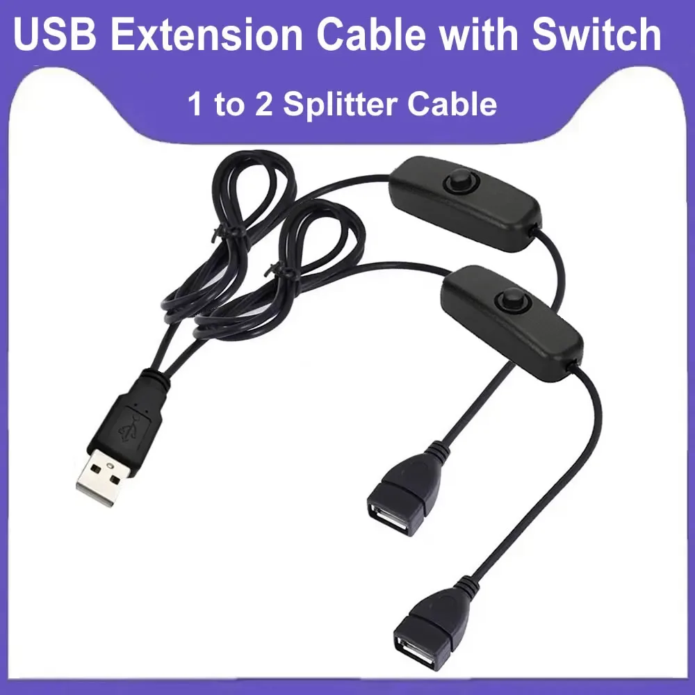 1 to 2 USB Power Extension Cable with Two On/Off Switch USB Male to ...