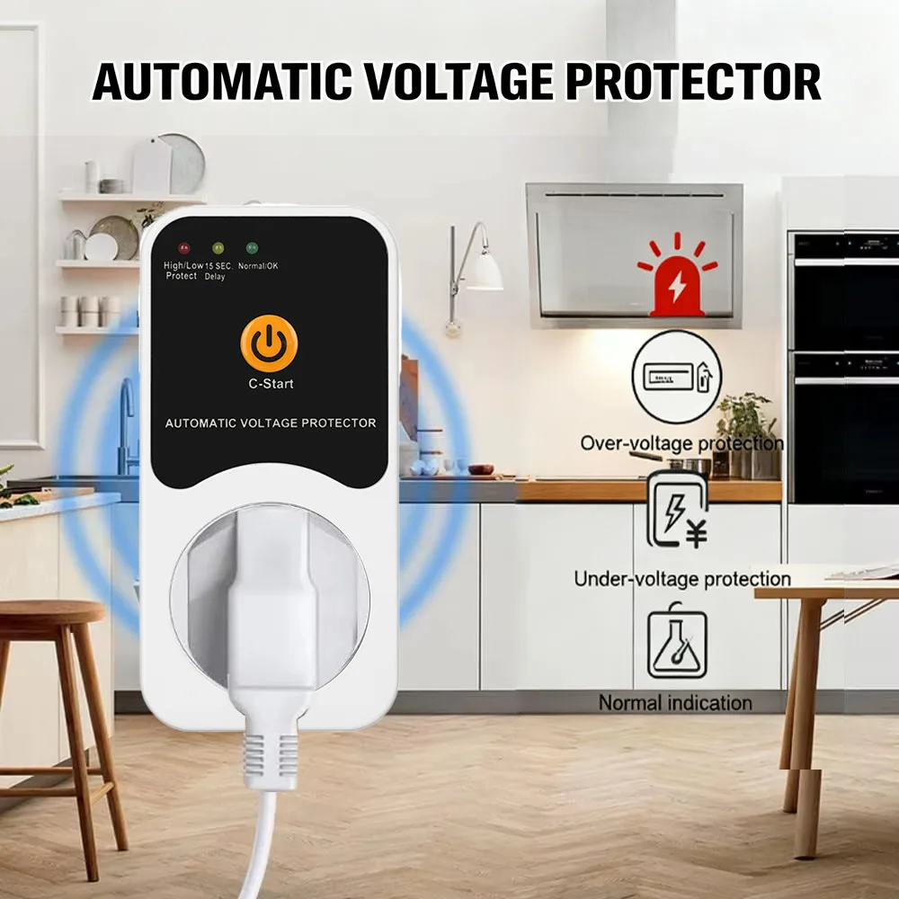 Voltage Protector Socket EU Plug Over/Under Voltage Safety Protect AC ...