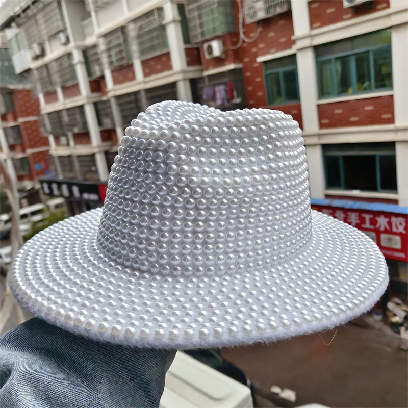 Beige-pearl-fedora-hat-new-stage-party-hat-men-and-women-jazz-hip-hop ...