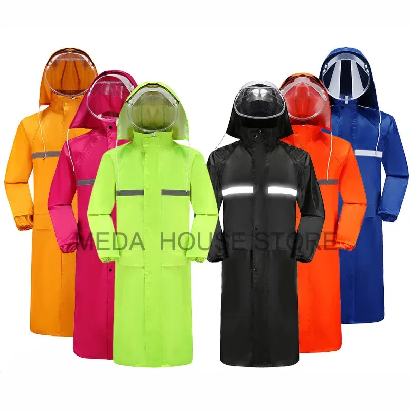 Waterproof-Long-Hooded-Raincoat-for-Men-and-Women-Black-Reflective-Rain ...