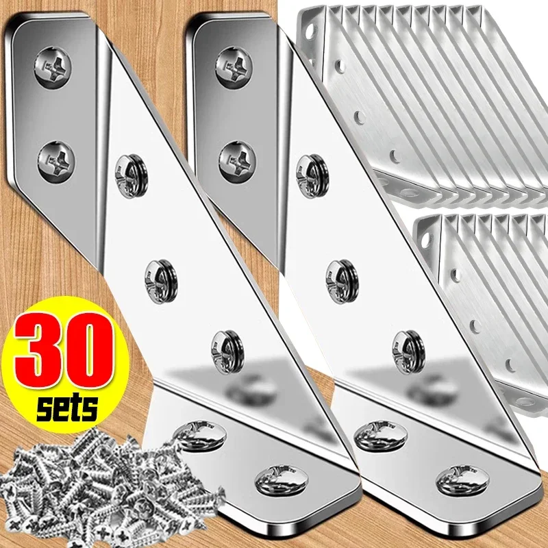 30/1set Corner Brackets Stainless Steel Furniture Angle Shelf Connector ...