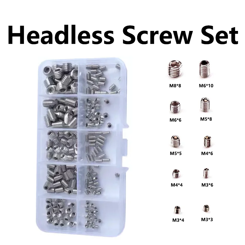200pcs-Box-M3-M4-M5-M6-M8-Allen-Grub-Headless-Bolt-Stainless-Steel ...