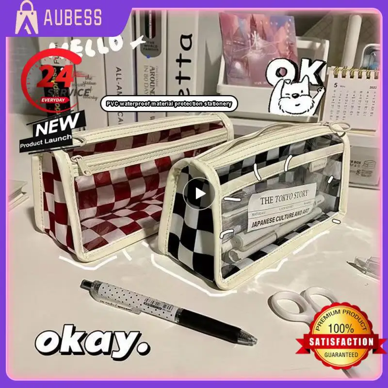 Canvas-Large-Capacity-Transparent-Pencil-Case-Cute-Cartoon-Easy-To-Take ...
