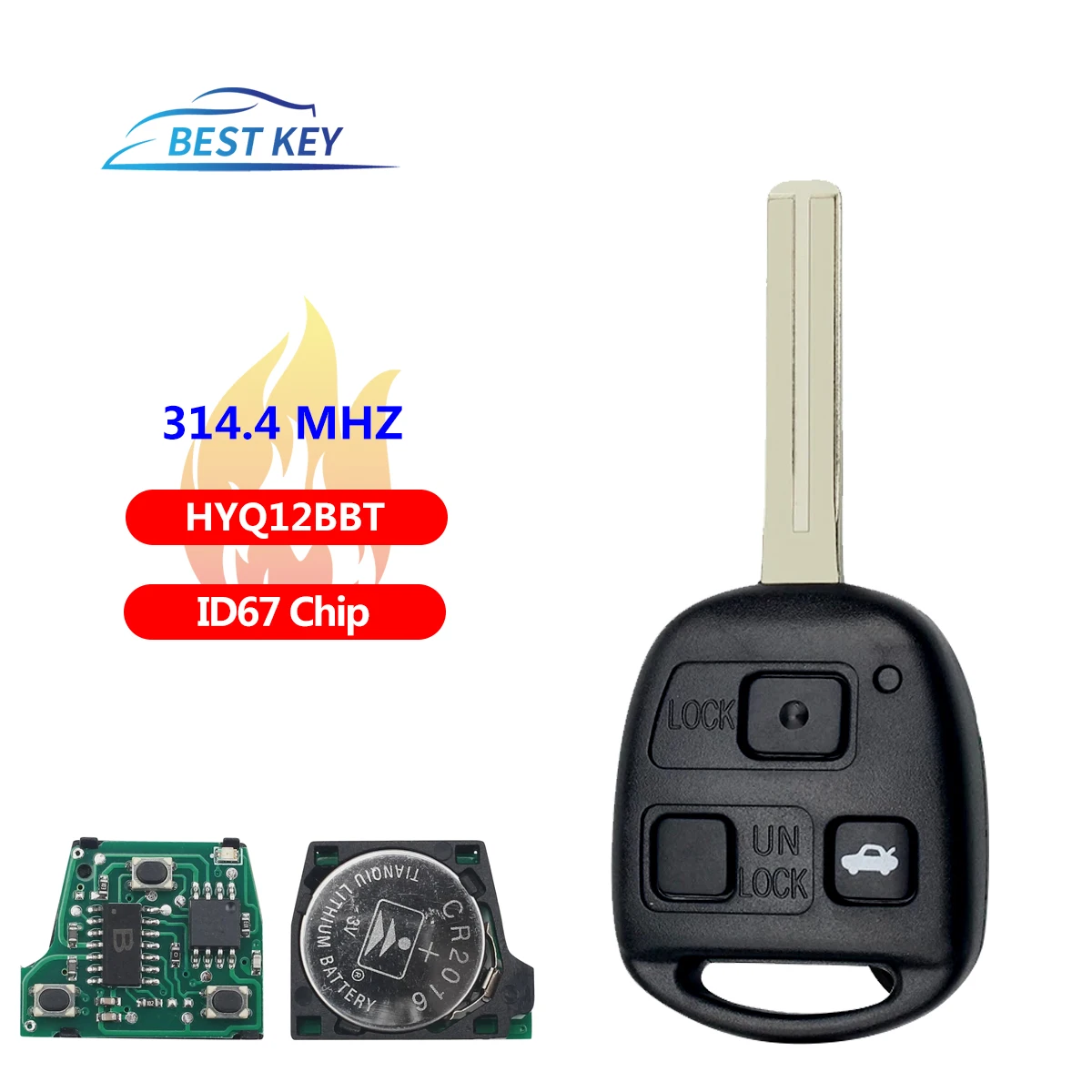 BEST KEY 314.4 Mhz HYQ12BBT RX350 2007-2009 LS430 ES330 SC430 3 Buttons ...