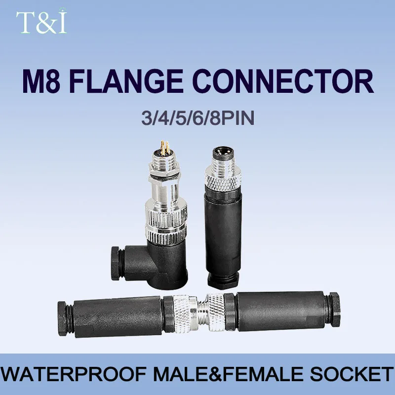 2/3/5 Sets M8 Waterproof Connector 3P 4P Male&Female M8 Flange +Elbow/Straight Aviation Plug ...