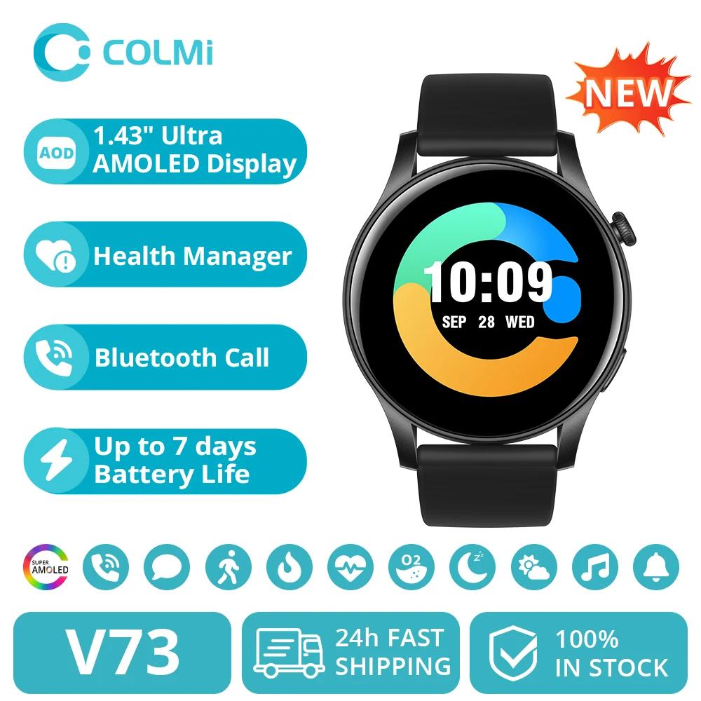 2024-Novo-COLMI-V73-Smartwatch-AMOLED-Display-Bluetooth-Chamadas-Sa-de ...