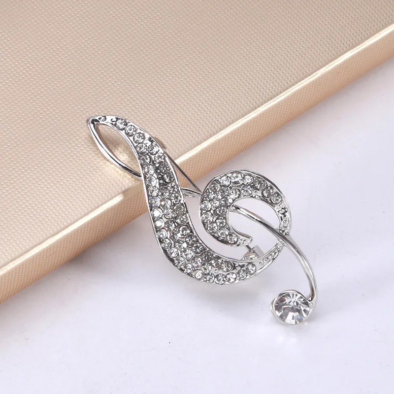 Simple Creative Rhinestone Musical Note Brooch Suit Badge Decorative ...