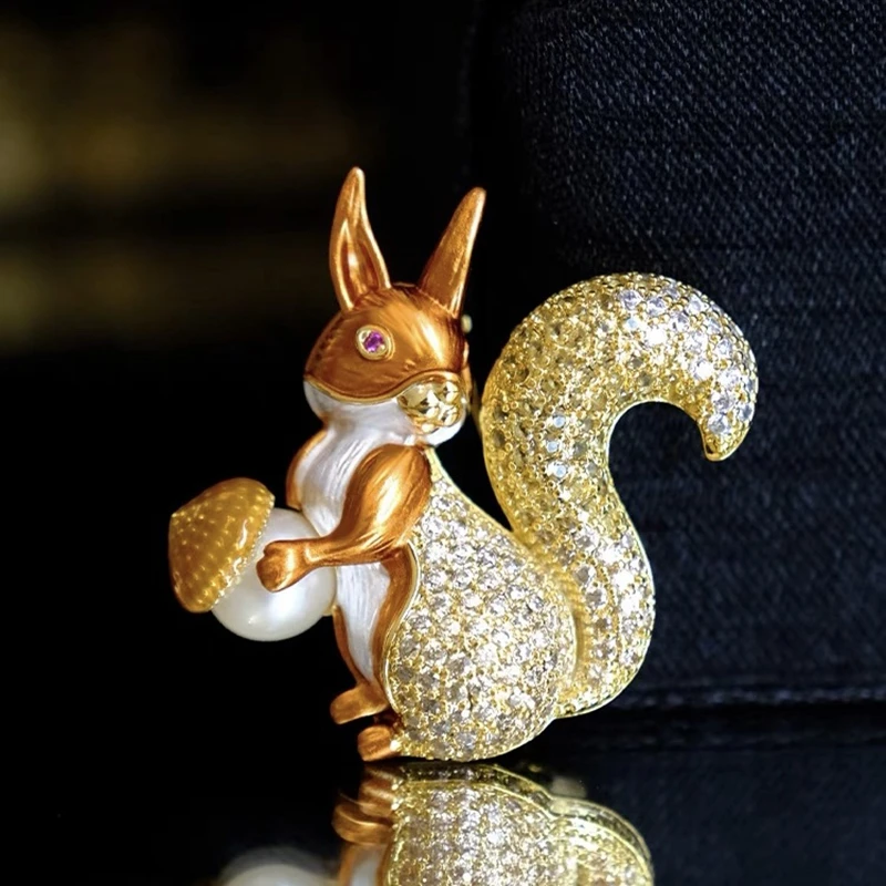Natural-Freshwater-Pearl-Squirrel-Brooch-Full-of-Diamonds-Cute ...