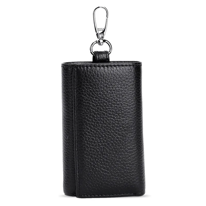Genuine Leather Keychain Wallet Solid Color Multifunctional Key Case ...