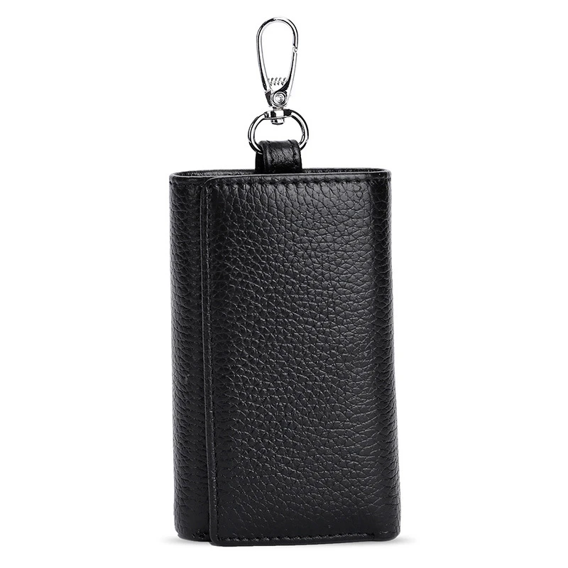 Genuine Leather Keychain Wallet Solid Color Multifunctional Key Case ...