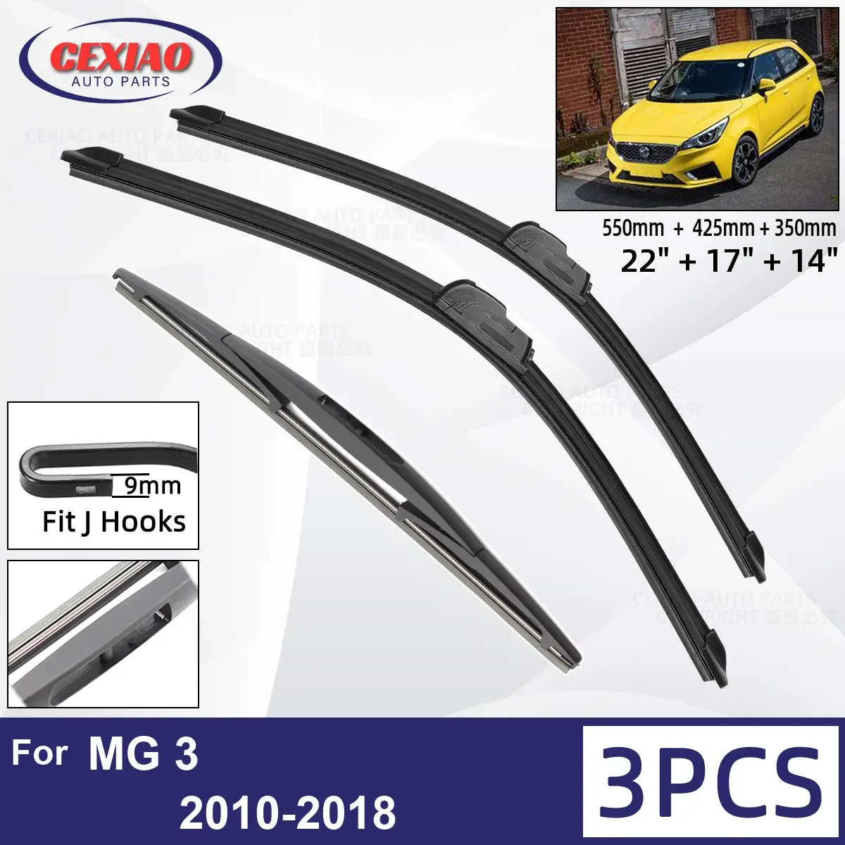 For-MG-3-2010-2018-Car-Front-Rear-Wiper-Blades-Soft-Rubber-Windscreen ...