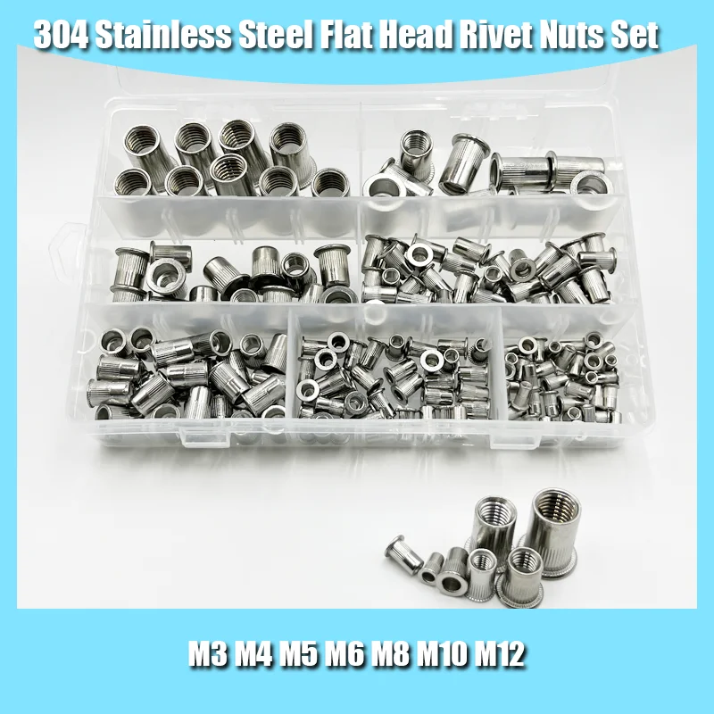 185Pcs M3 to M12 304Stainless Steel Rivet Nuts Rivnuts Knurled Steel ...