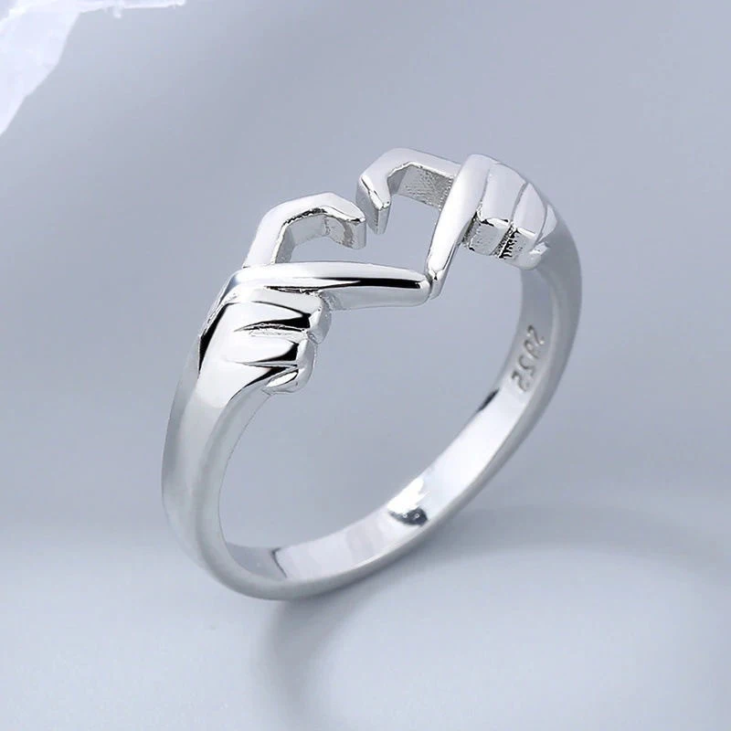 New-Romantic-Love-Hand-with-Heart-Shaped-Ring-Creative-Couple-Silver ...