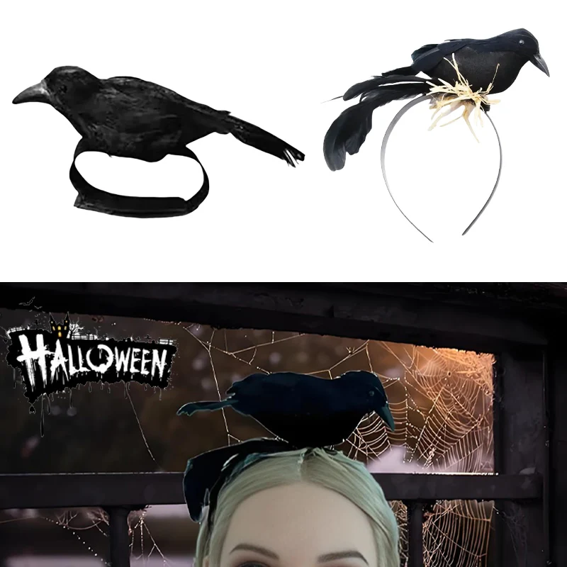 Halloween-Costume-Realistic-Crow-Headband-with-Feather-for-Women-Gothic ...