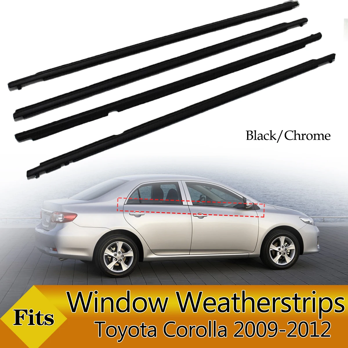 4PCS Car Outer Windows Rubber Weatherstrip Waterproof Pressure Strip ...