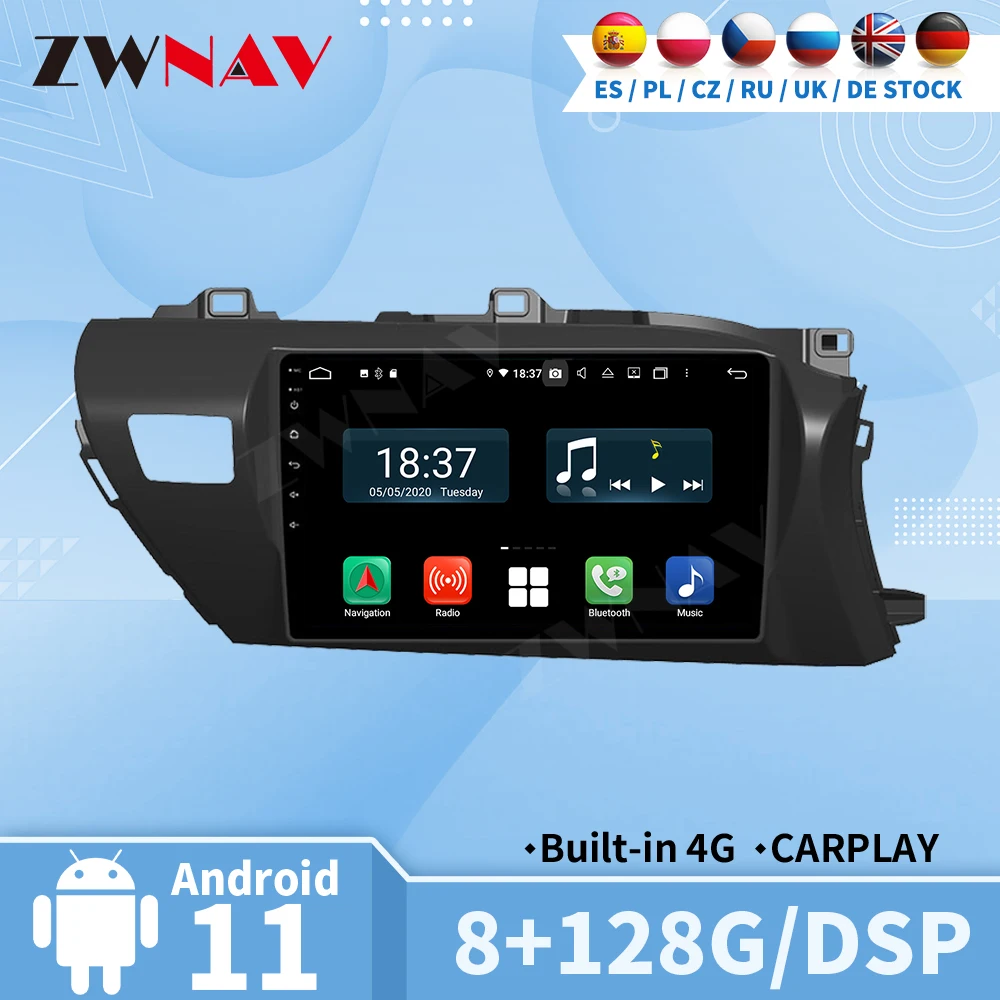 Radio Carplay con Bluetooth, receptor de vídeo para Toyota Hilux 2016 ...