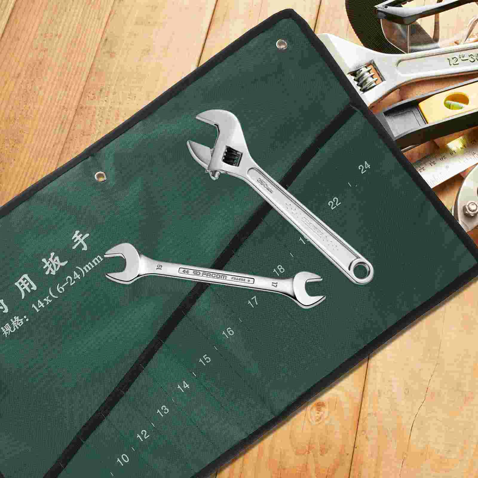 14-Pocket Canvas Roll Up Tools Storage Bag Durable Spanner Wrench ...