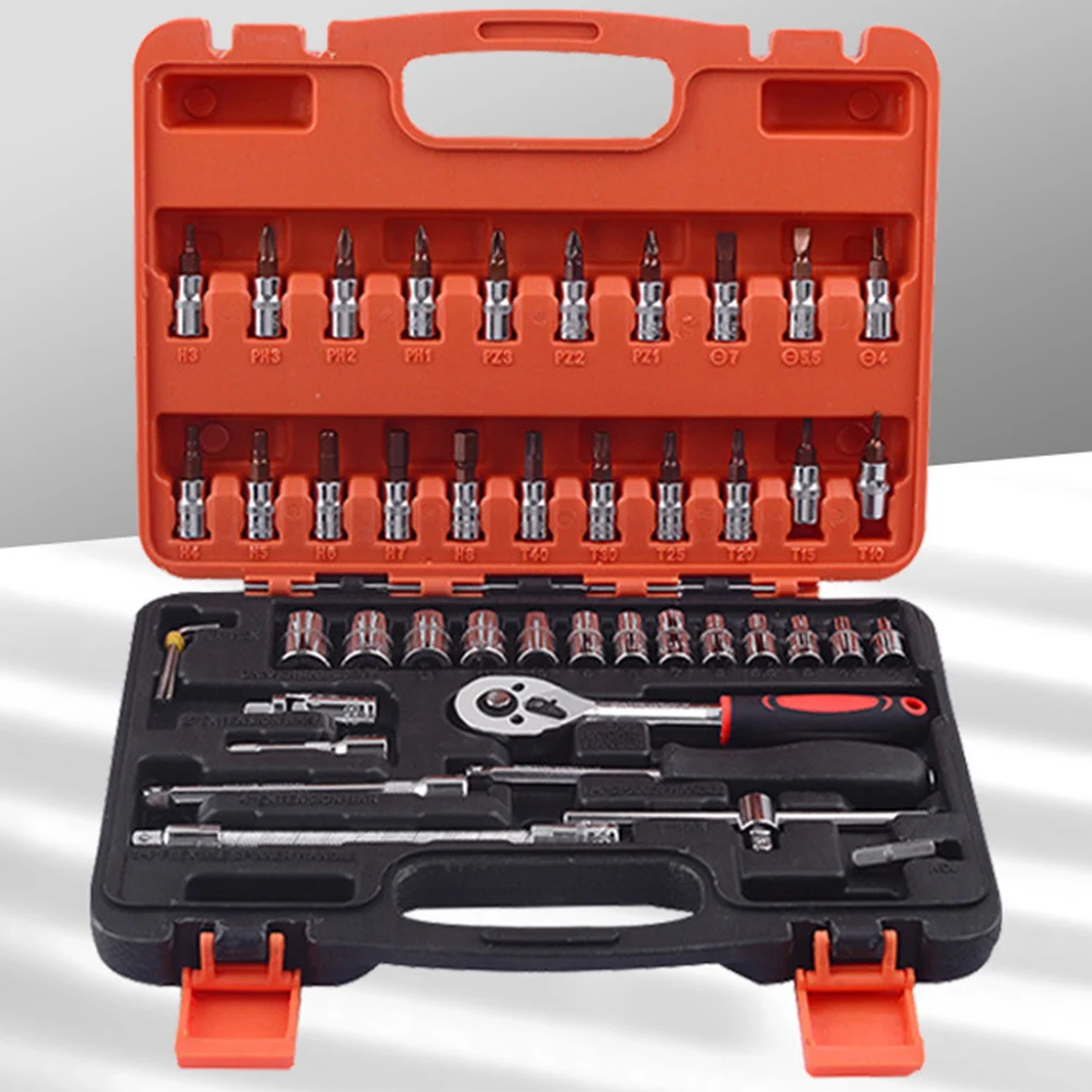 46 Pcs Socket Set Car Repair Tool Ratchet Torque Wrench CR-V Pawl ...