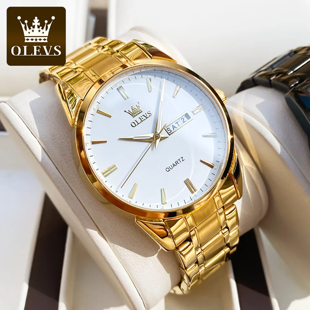 OLEVS-Classic-6898-Men-s-Watches-Gold-Stainless-steel-Luminous ...