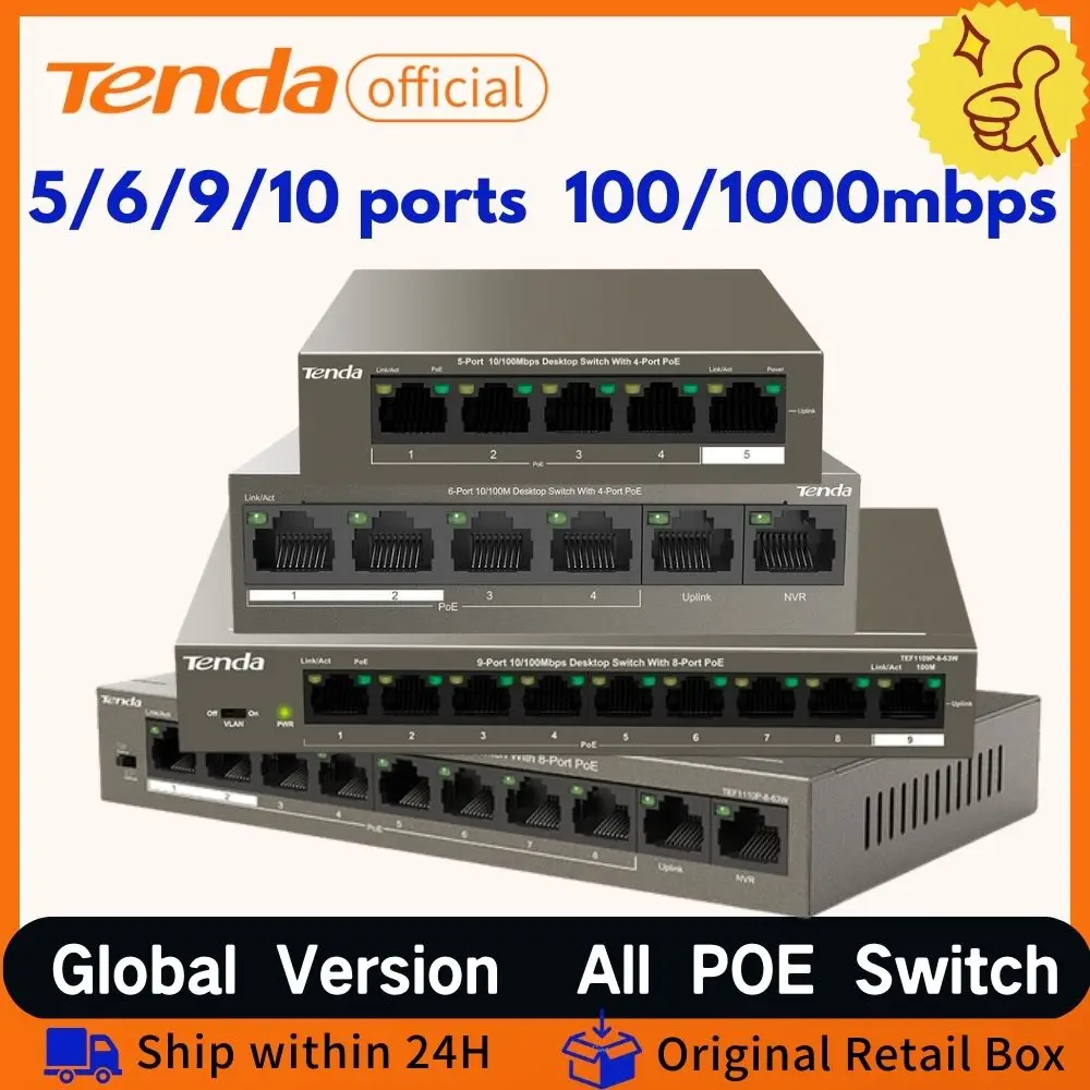 PoE-Switch-Ethernet-Switch-Tenda-5-6-9-10-port-10-100Mbps-Network-POE ...