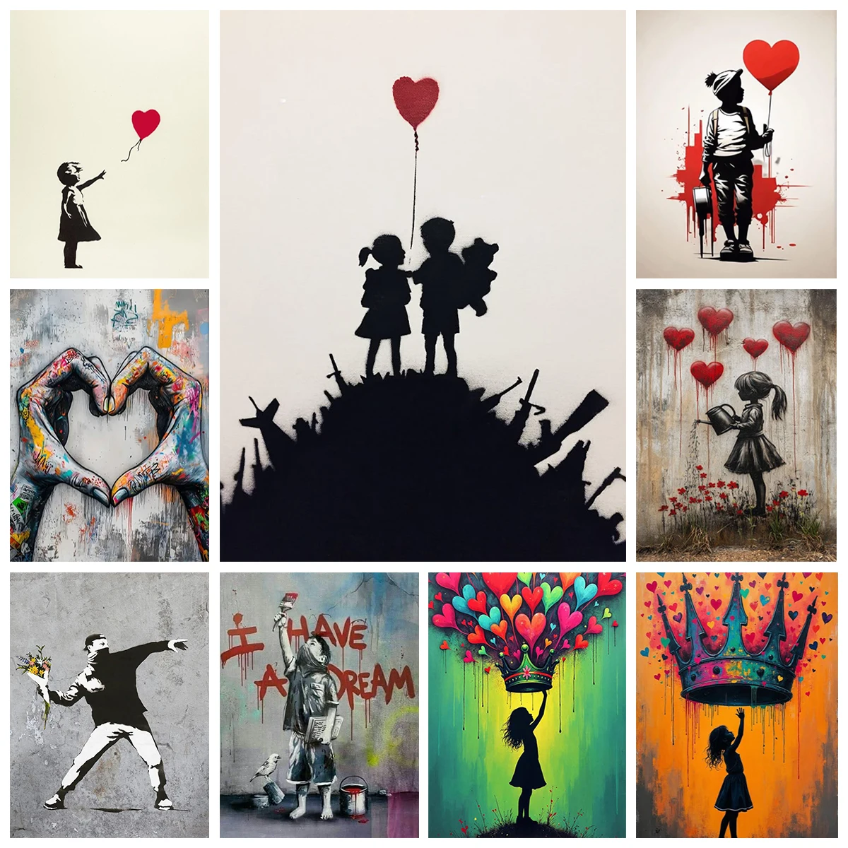 Banksy Art Girl and Heart 5D Diamond Painting Pop Street Graffiti DIY ...