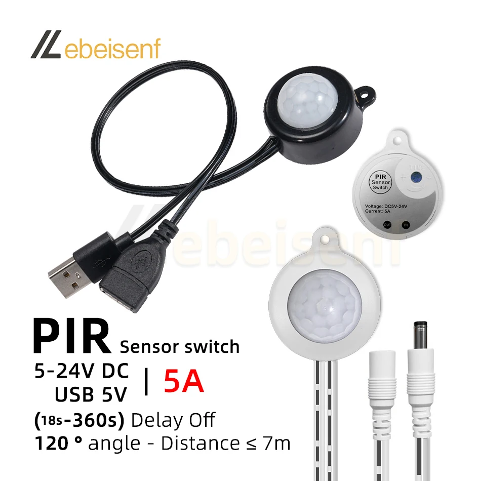 USB-PIR-Motion-Sensor-Switch-5A-DC-5V-12V-24V-Infrared-Human-Detection ...