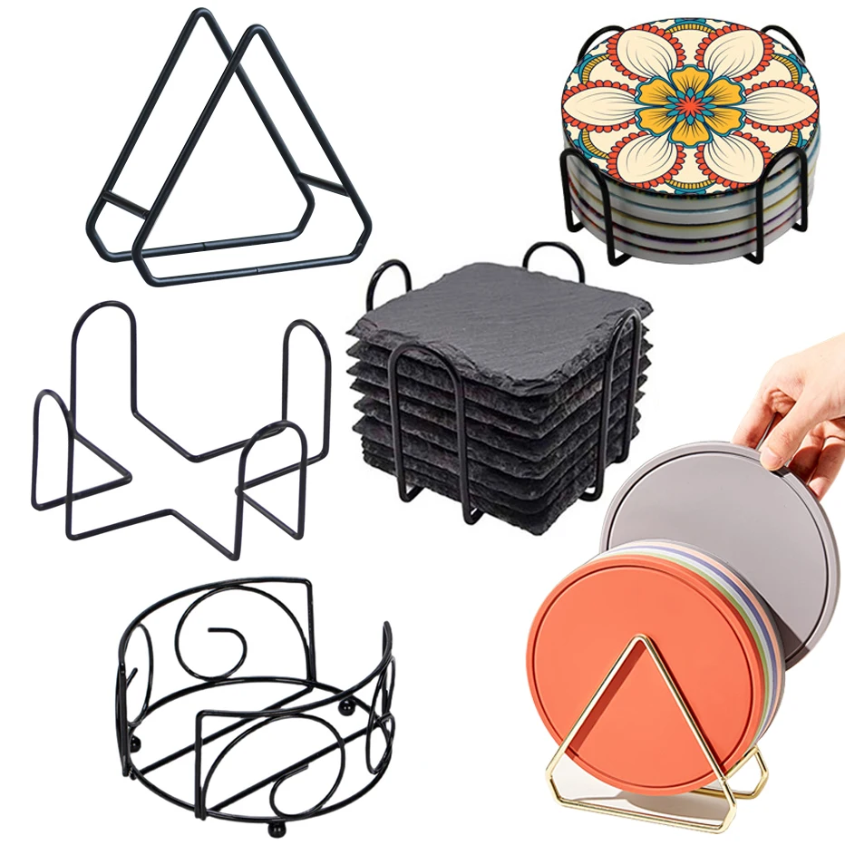 Vintage-Coaster-Holder-Iron-Metal-Storage-Caddy-for-Both-Round-Square ...