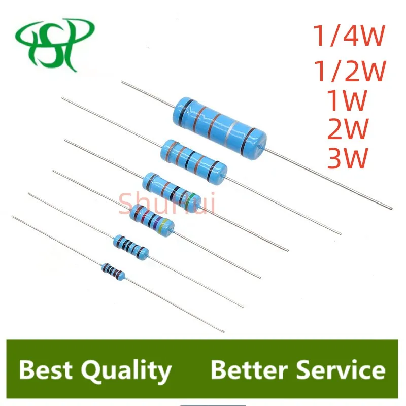100pcs 2W 1R~22M 1% Metal film resistor 100R 220R 1K 1.5K 2.2K 4.7K 10K 22K 47K 100K 100 220 1K5 ...