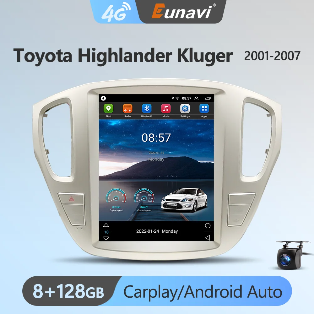 Eunavi Tesla Style Android 11 Car Radio For Toyota Highlander Kluger ...